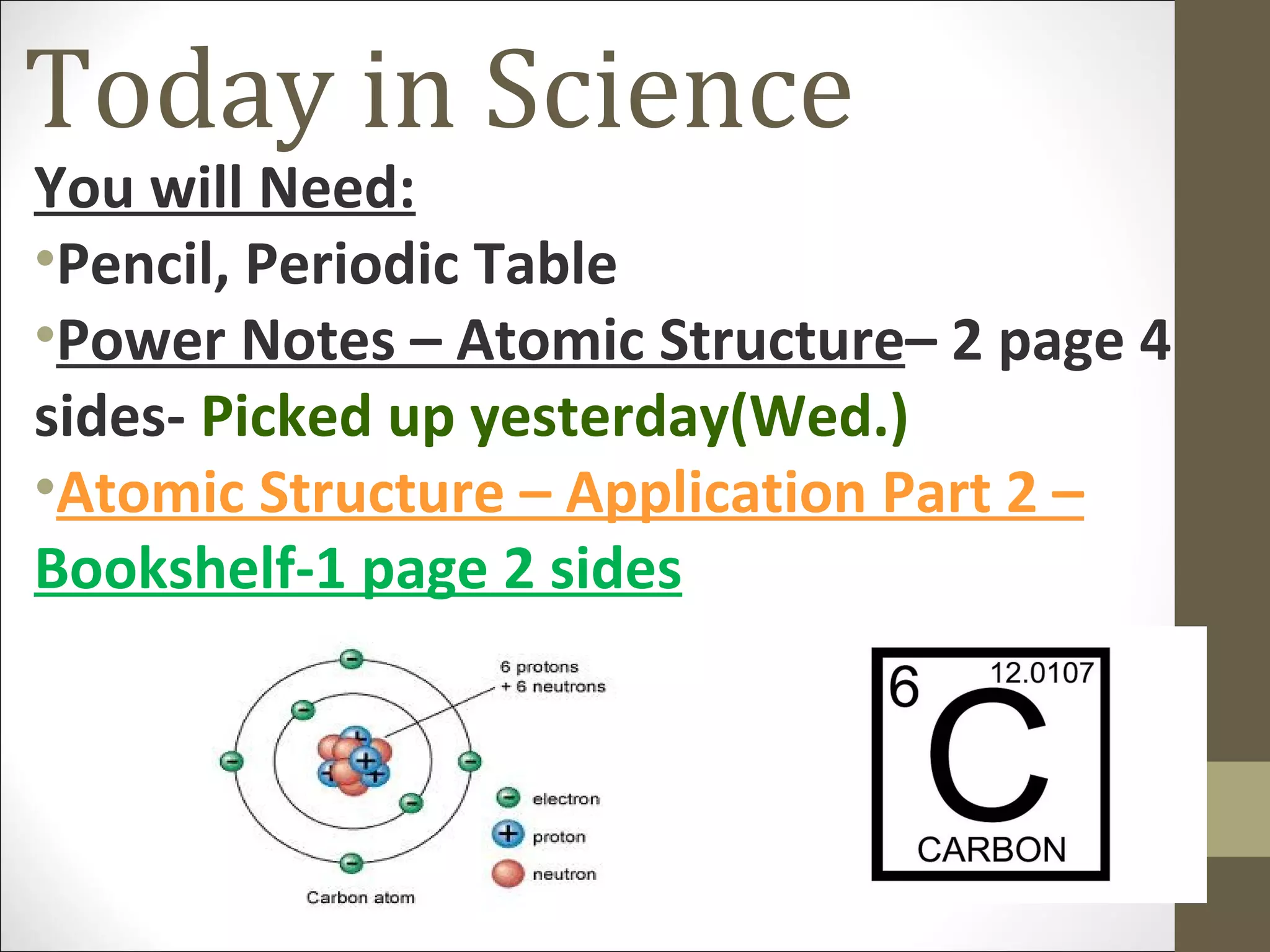 Power Notes Atomic Structure Day 3 | PPT