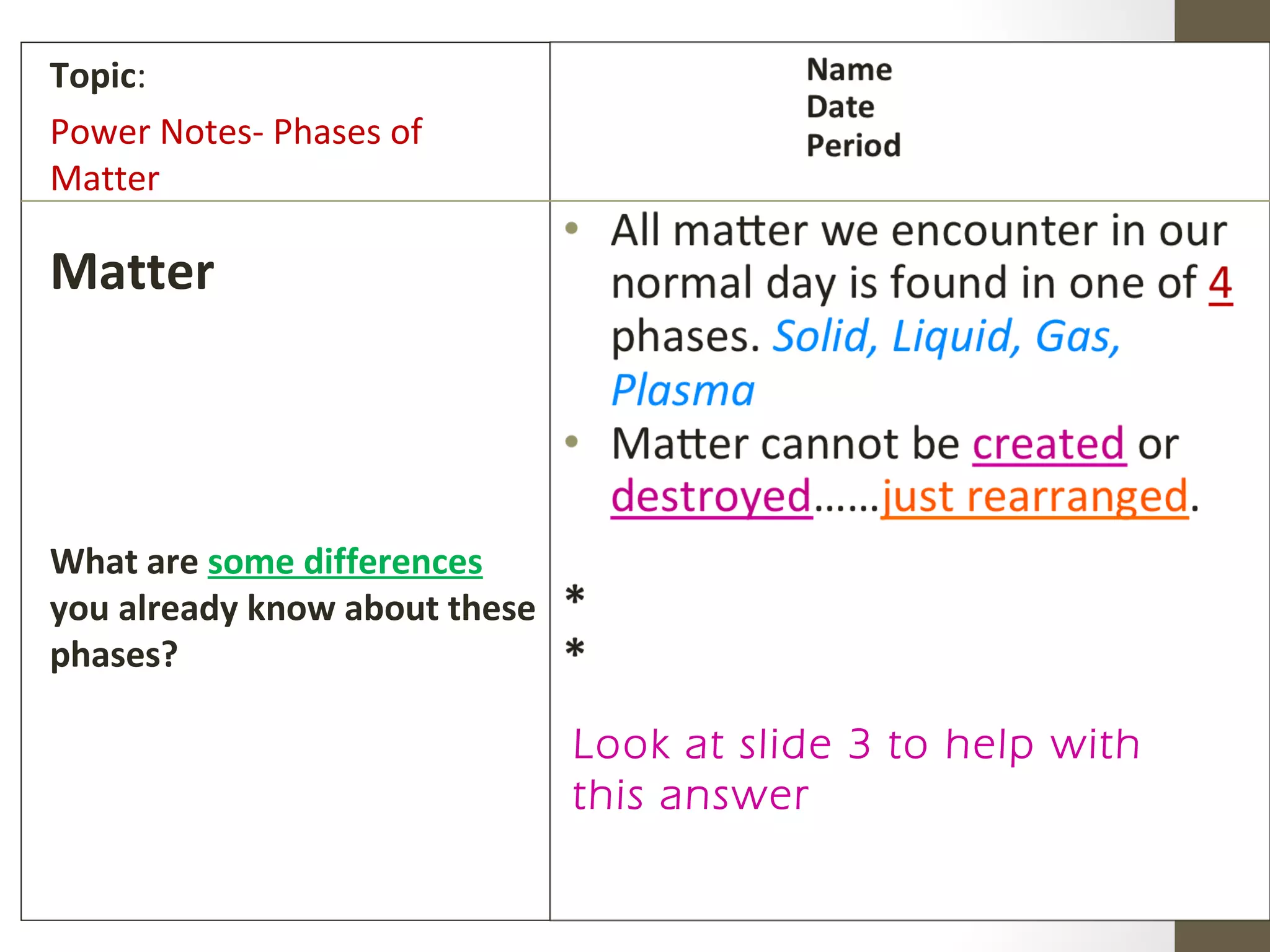 Power Notes Phase Changes of Matter | PPT