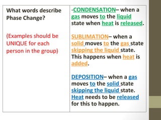 Power Notes Phase Changes of Matter | PPT