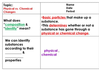 Power Notes: Physical vs. Chemical | PPT | Chemistry | Science