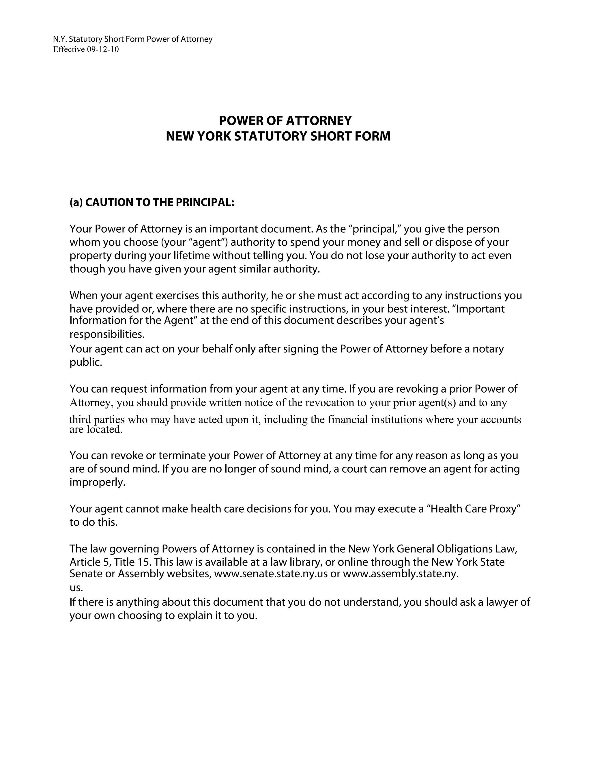 Powerof attorney short-form-2010 | PDF