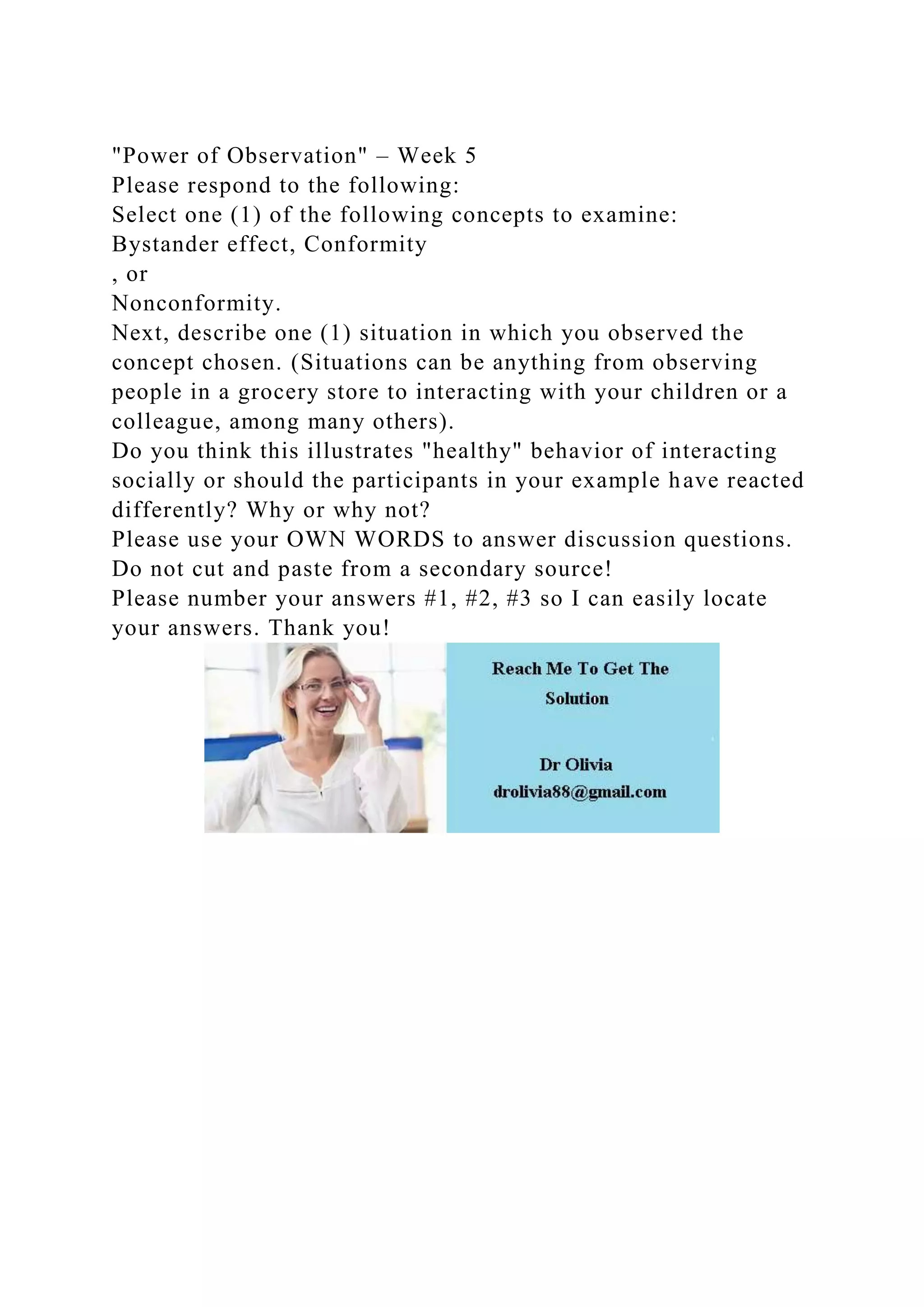 Power of Observation – Week 5Please respond to the followingS.docx | Wellness | Healthy Living