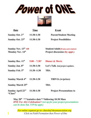 Power of one schedulenew | DOC