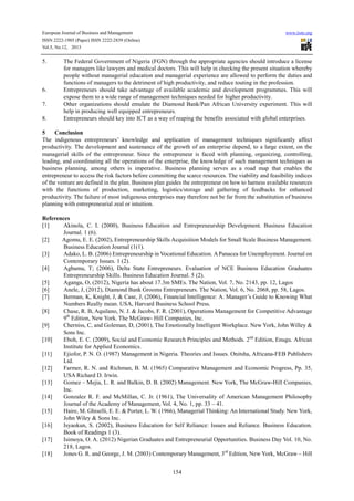 Power of the knowledge of management techniques on productivity among indigenous entrepreneurs ...