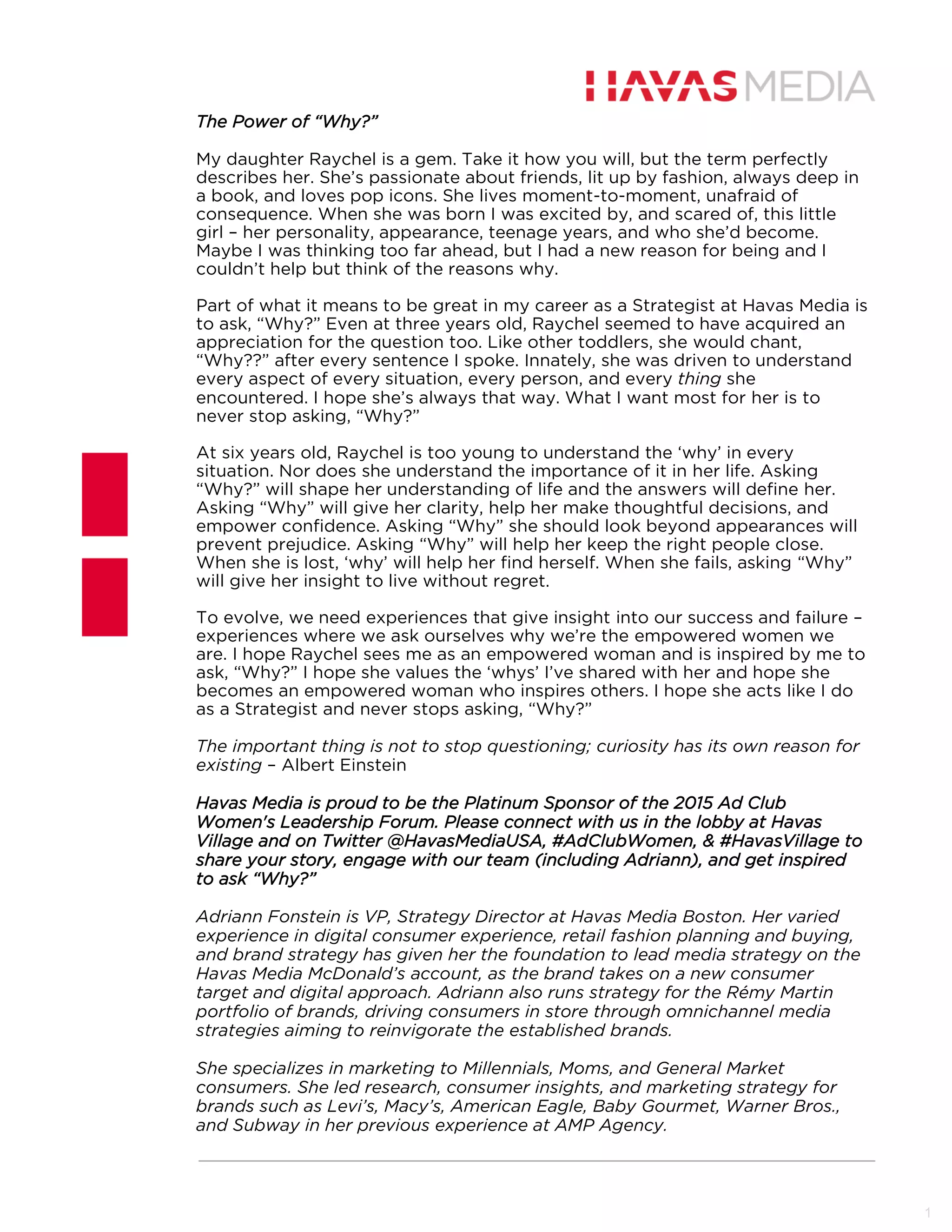 Power of why havas village women's leadership platinum sponsor_2015 | PDF