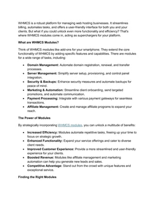 Discover the Best WHMCS Modules to Enhance User Experience | PDF