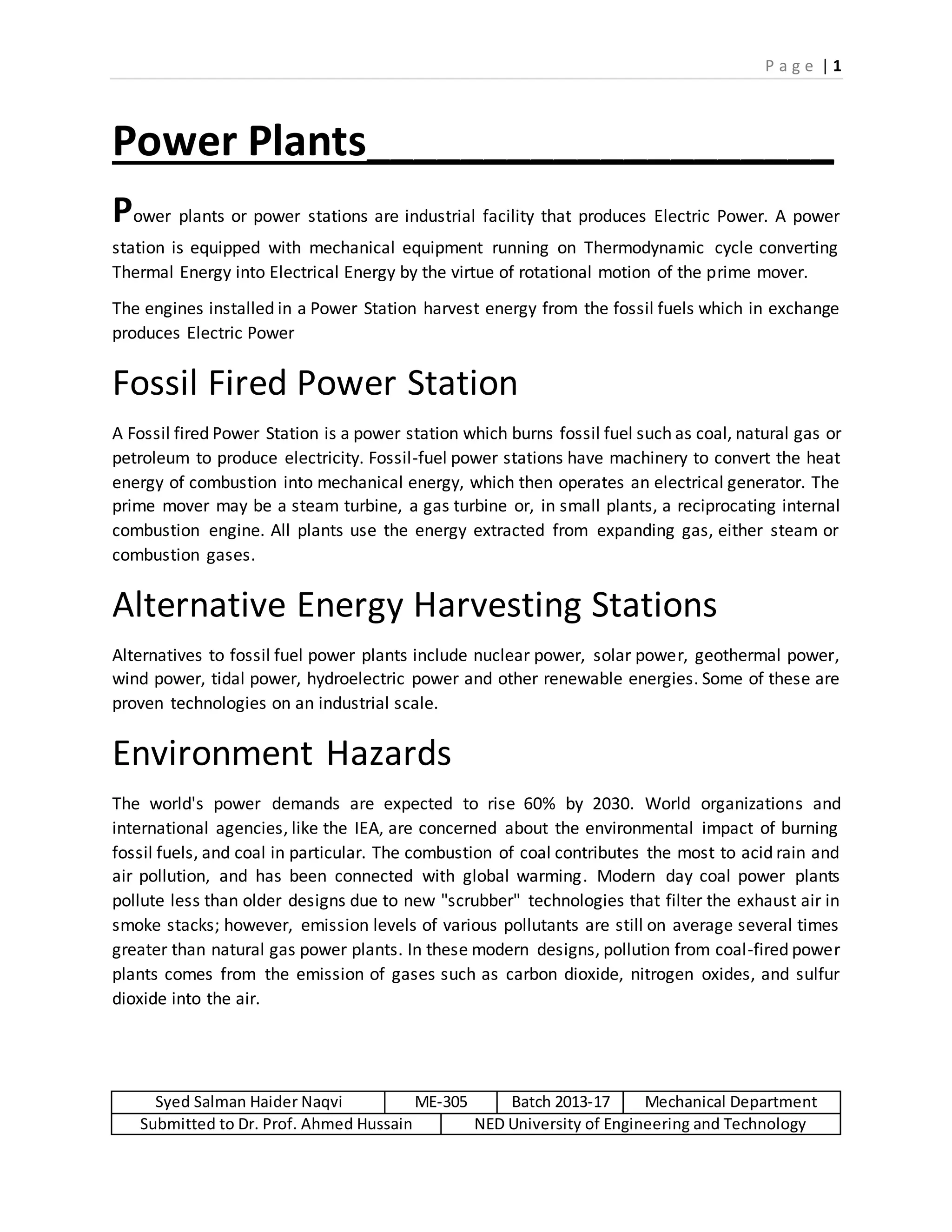 Power Plants and Basic Thermodynamic Cycles | DOCX