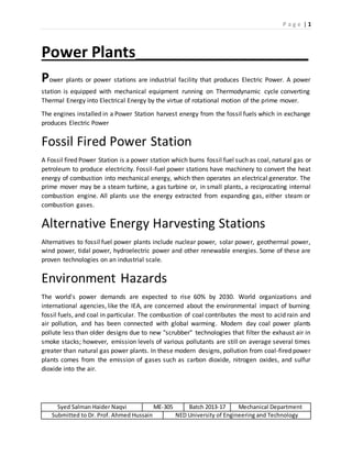 Power Plants and Basic Thermodynamic Cycles | DOCX