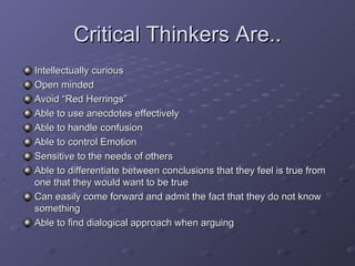 Critical Thinking Knowledge Skills | PPT