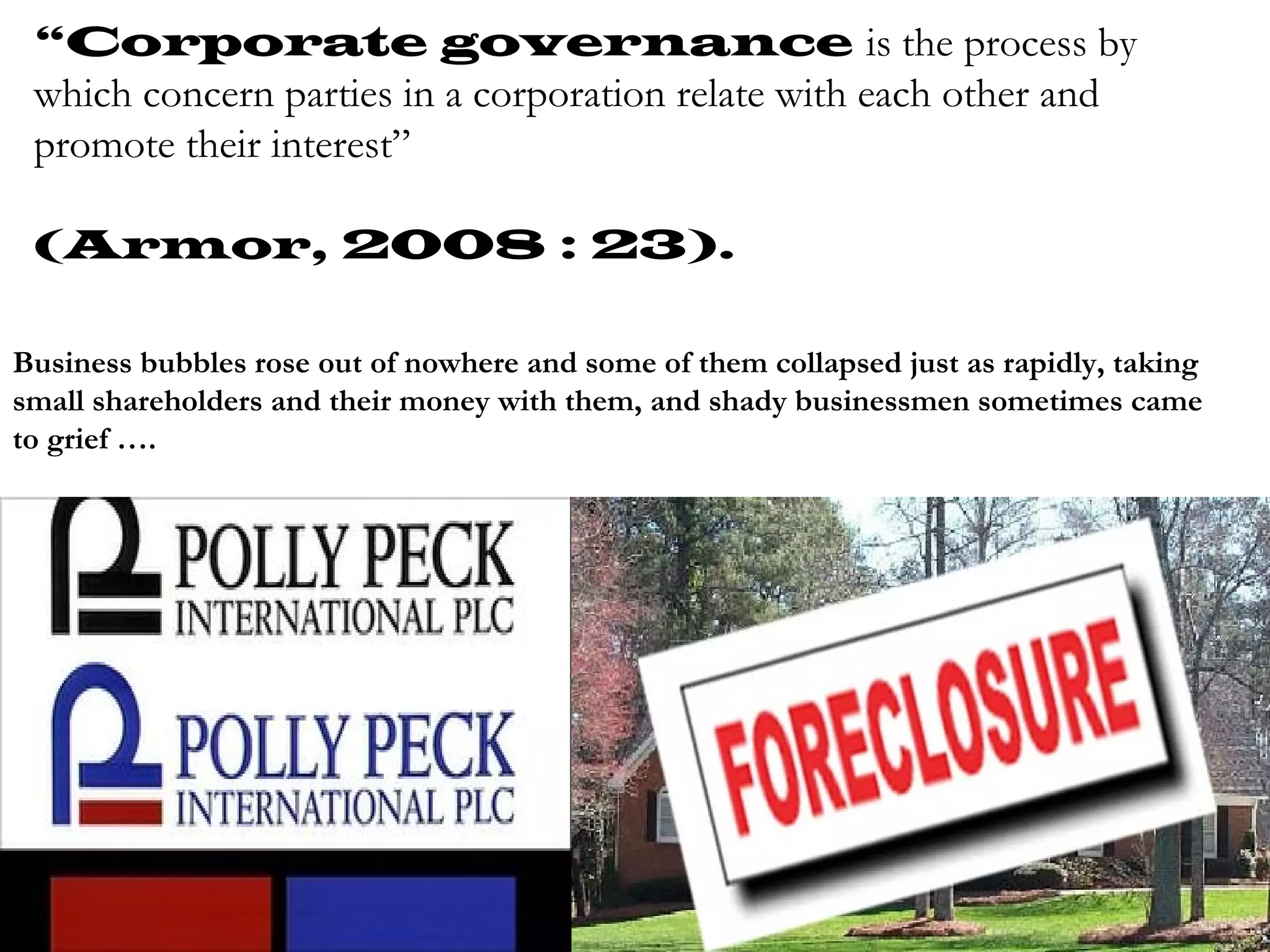 Polly Peck - Corporate governance | PPT