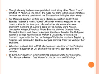 "A Night in the Hills“ By: Paz Marquez Benitez | PPTX