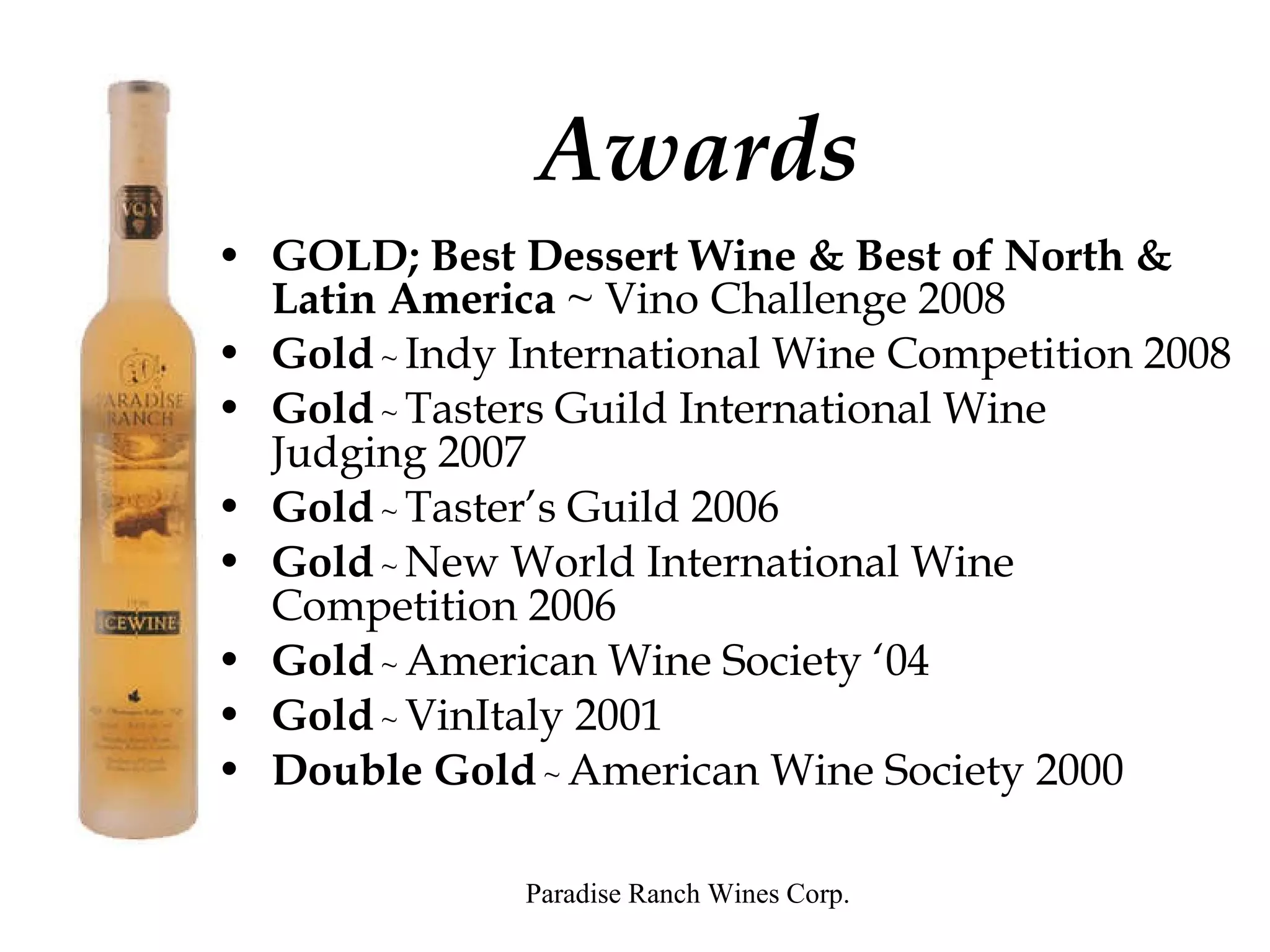 Paradise Ranch Wine Corp & Whistler Icewine | PPT