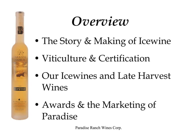 Paradise Ranch Wine Corp & Whistler Icewine | PPT