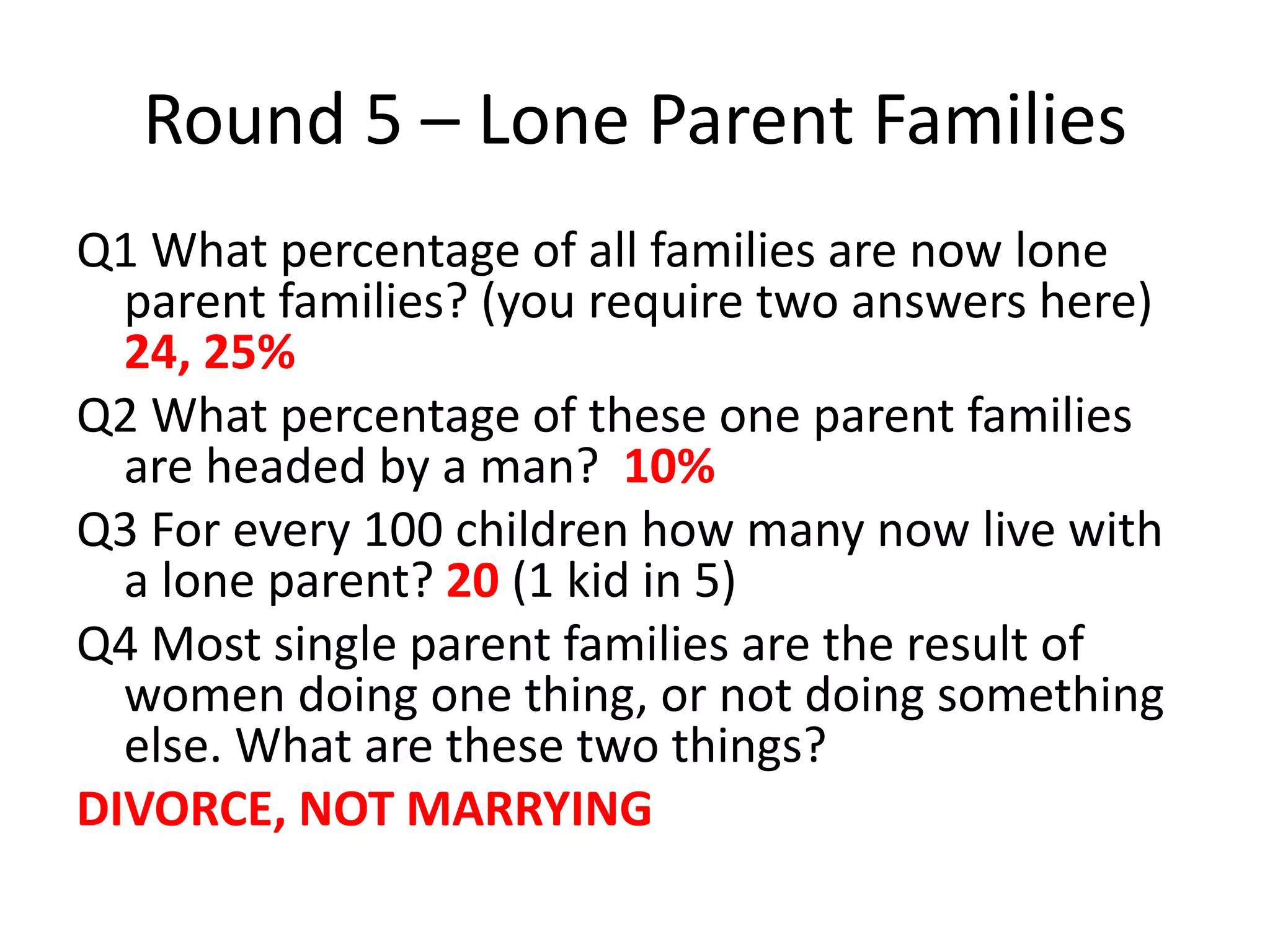 1 Quiz on Changing Family Patterns with Answers | PPTX