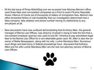 Atty James Beirne Scam and Luchie Allen | PPTX | Legal Services ...