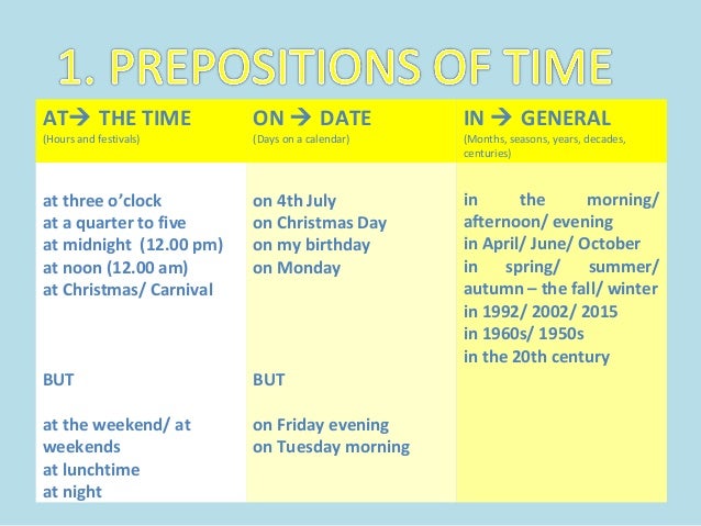 NB1 - Prepositions of time and place