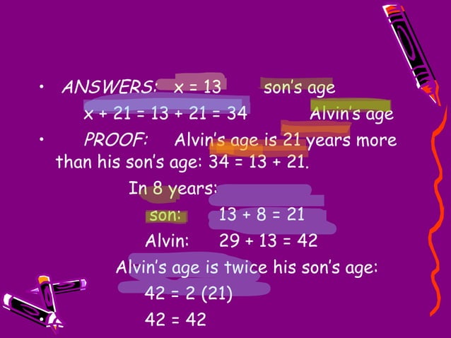 Algebra "Age Problem" | PPT | Games and Puzzles | Hobbies & Interests