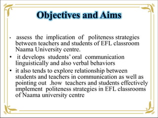 politeness strategies between teachers and students | PPTX