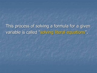 Power point solving literal equations | PPT