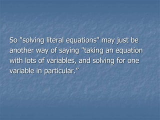 Power point solving literal equations | PPT