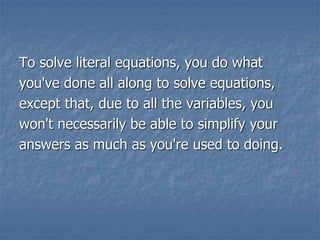 Power point solving literal equations | PPT