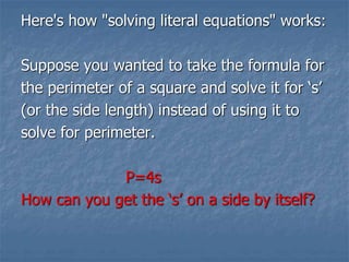 Power point solving literal equations | PPT