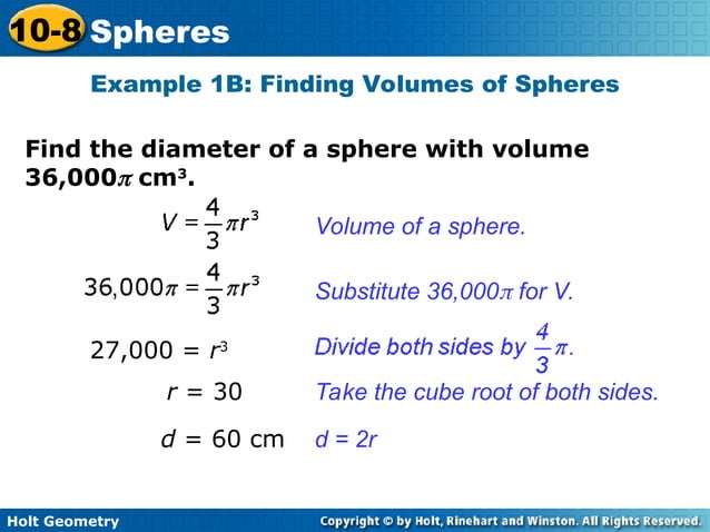 Learn and apply the formula for the volume of a sphere. | PPT