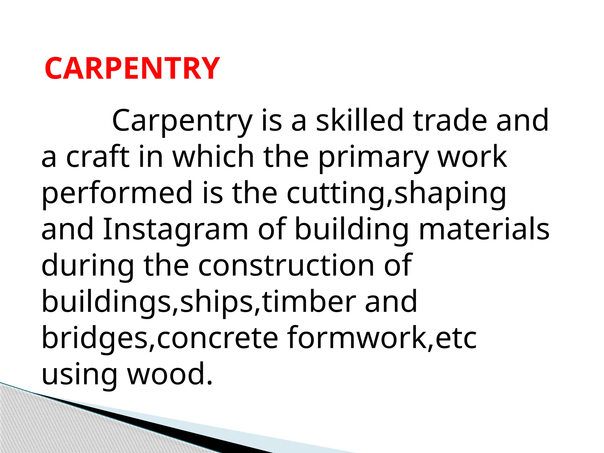 POWERPOINT Carpentry tools and equipements | PPTX