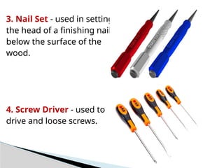 POWERPOINT Carpentry tools and equipements | PPTX
