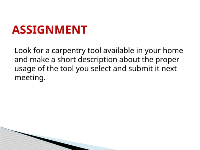POWERPOINT Carpentry tools and equipements | PPTX