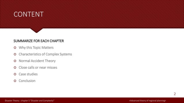 Disaster Theory : chapter 5 “Disaster and Complexity” by David Etkin | PPTX