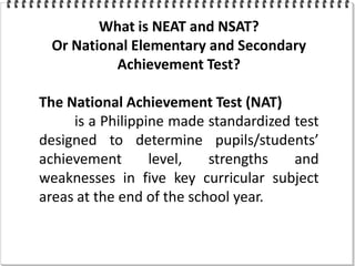 NEAT, NSAT, SCHOOL CALENDAR AND CONGRESSIONAL COMMISSION ON EDUCATION ...