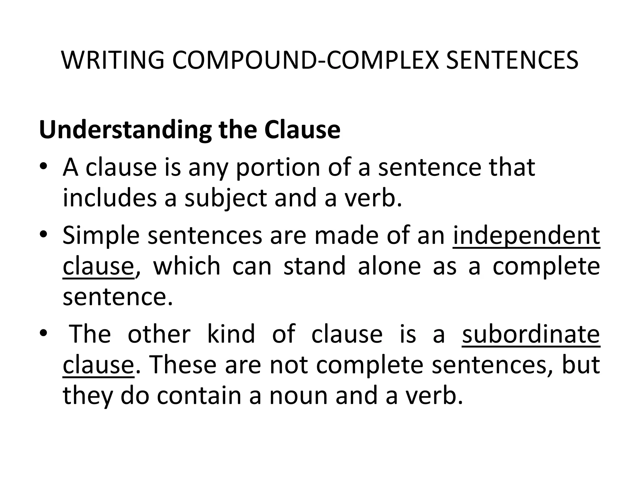 writing compound-complex sentences | PPT