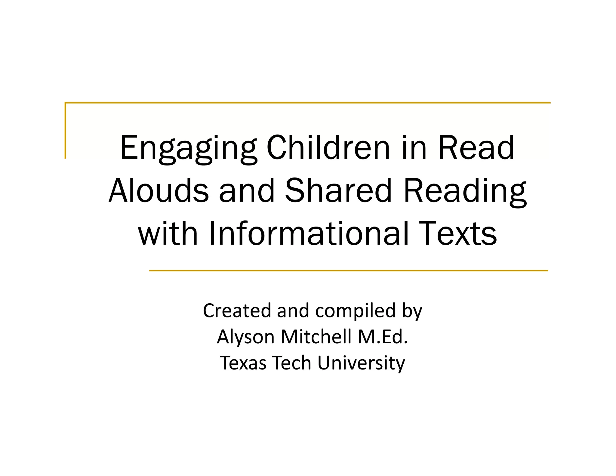 Power point engaging children in read alouds and shared reading | PDF
