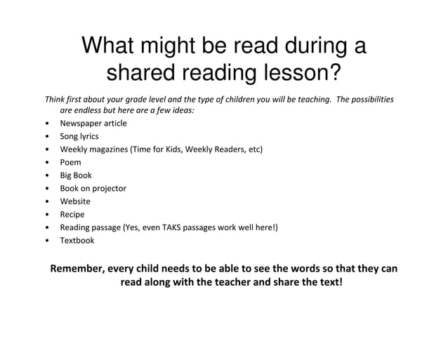 Power point engaging children in read alouds and shared reading | PDF