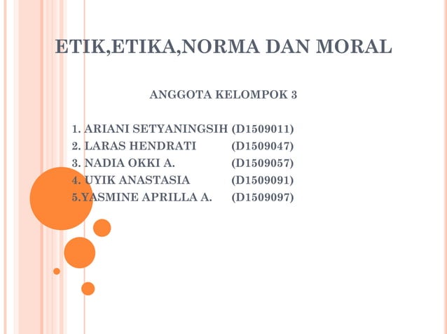 Makul Etika Profesi Kelompok 3 ETIK,ETIKA,NORMA DAN MORAL | PPTX