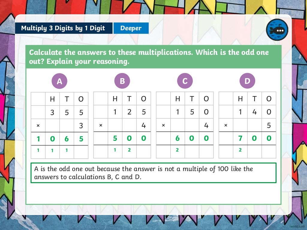Powerpoint explanation multiply 3 digits by 1 digit
