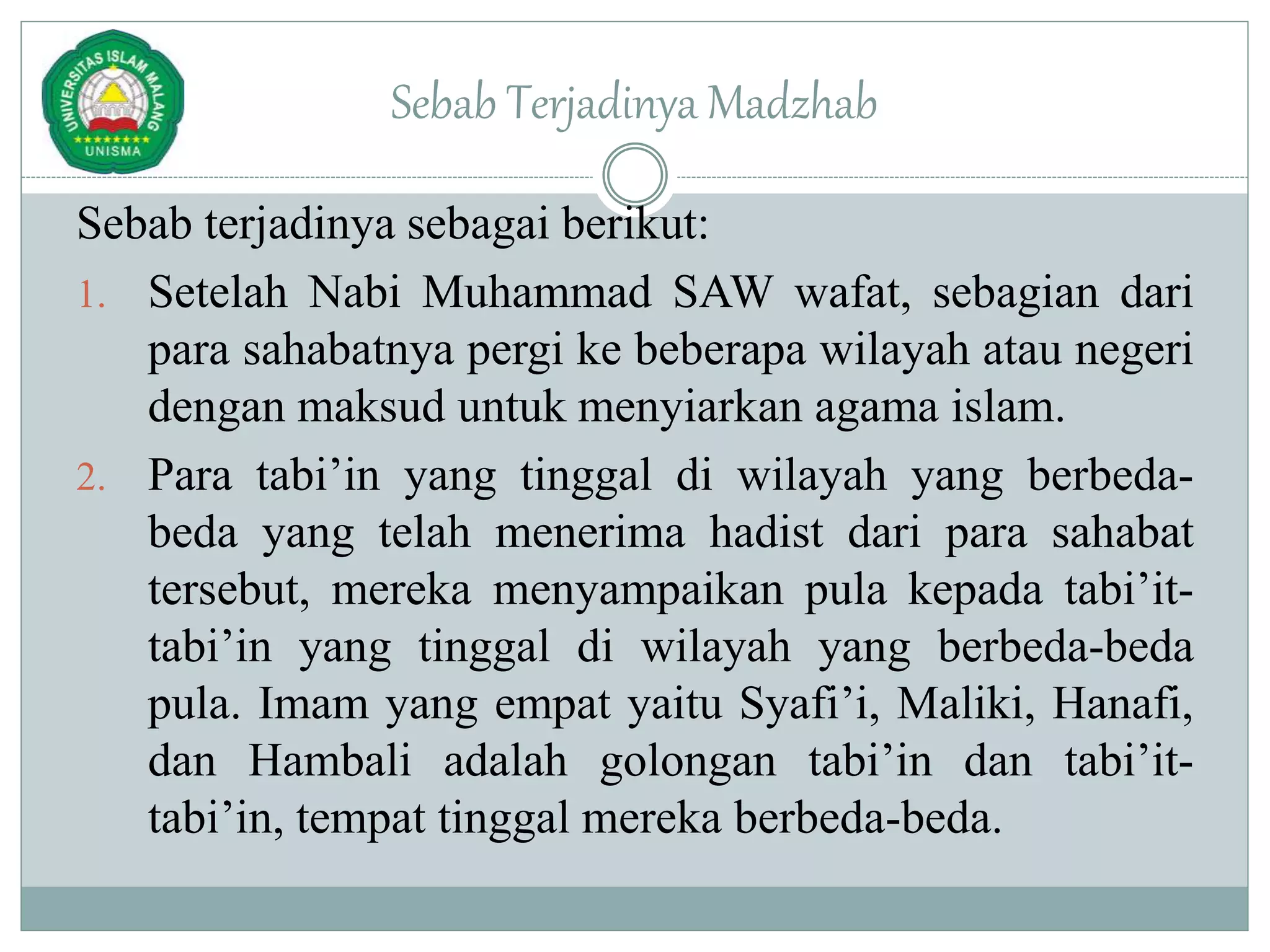 PPT fiqh (sejarah pembentukan empat mahzab dalam fiqh) Kelompok 5 | PPTX