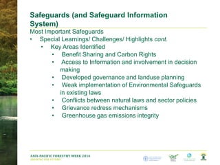 Sharing first experiences on REDD+ Safeguards and Related Benefit ...