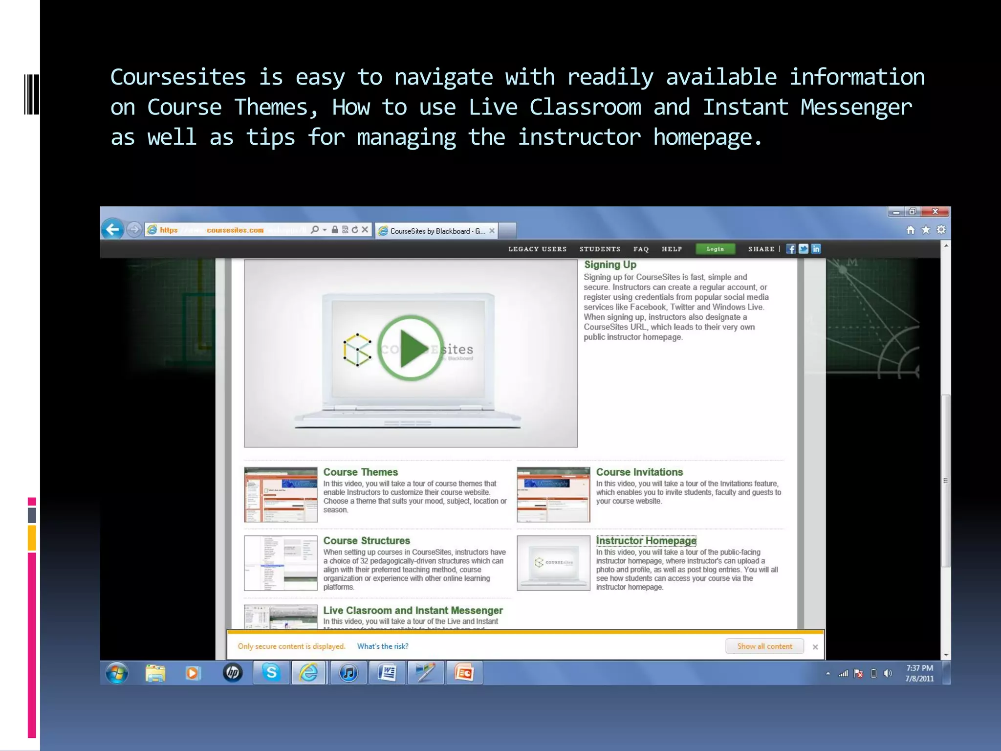 Overview Coursesites by Blackboard | PPT