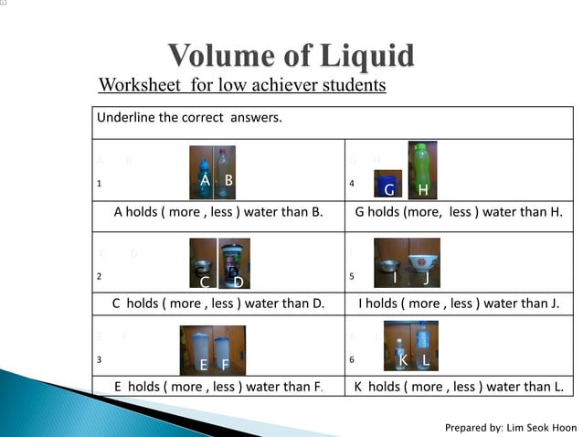 Power point for teaching aids comparing and measuring volumes of liquid ...