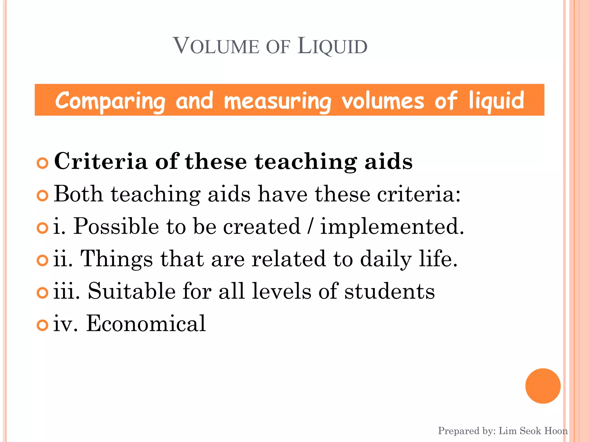 Power Point For Teaching Aids Comparing And Measuring Volumes Of Liquid ...