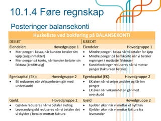 Powerpoint kapittel 10.1.4 føre regnskap | PPTX