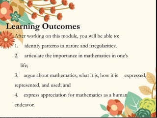 mathematics in the modern world study of patterns | PPTX