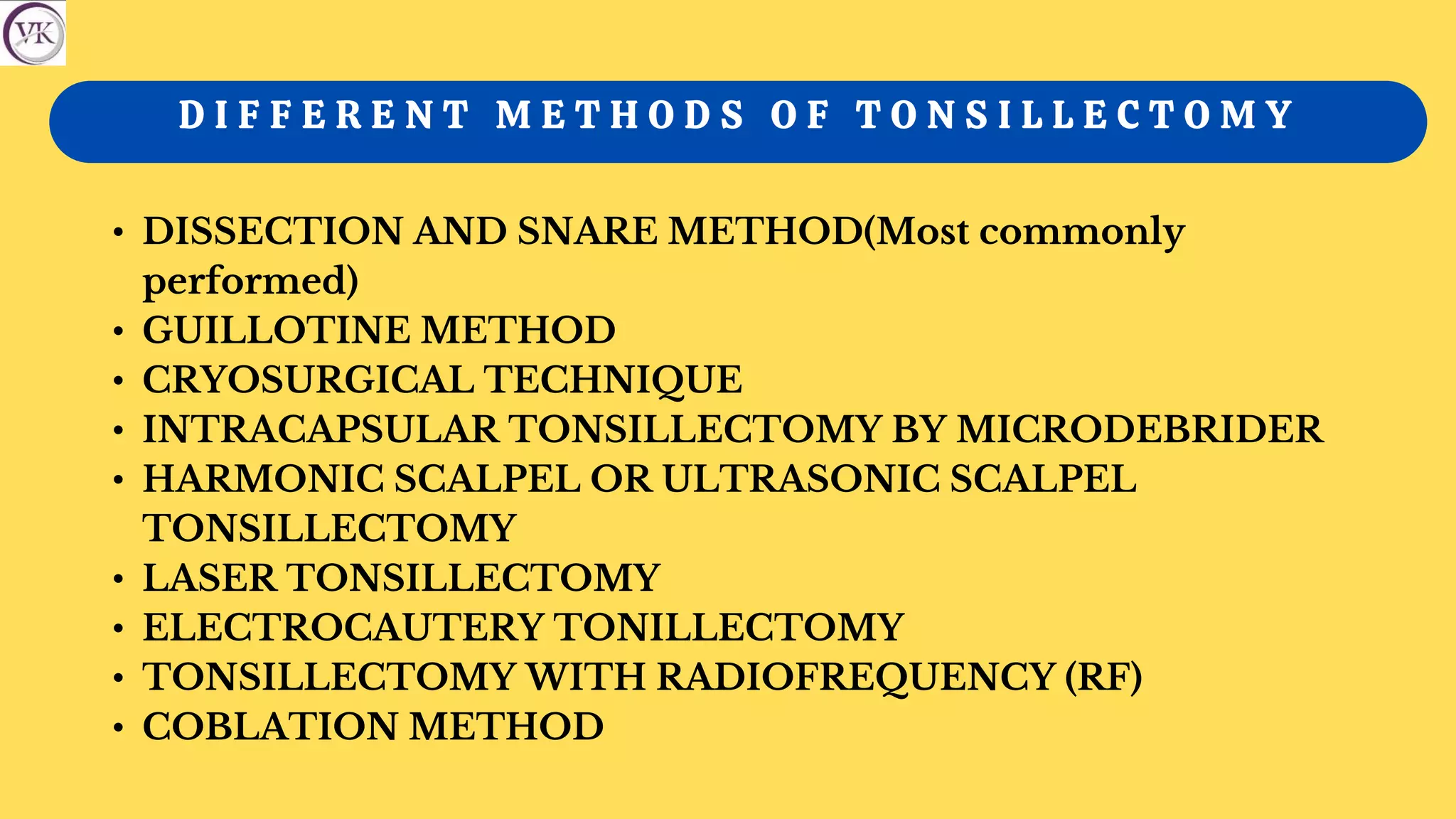 TONSILLECTOMY-INDICATIONS, CONTRAINDICATIONS,METHODS,SURGICAL STEPS AND ...