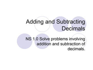 Powerpoint on adding and subtracting decimals notes | PPTX