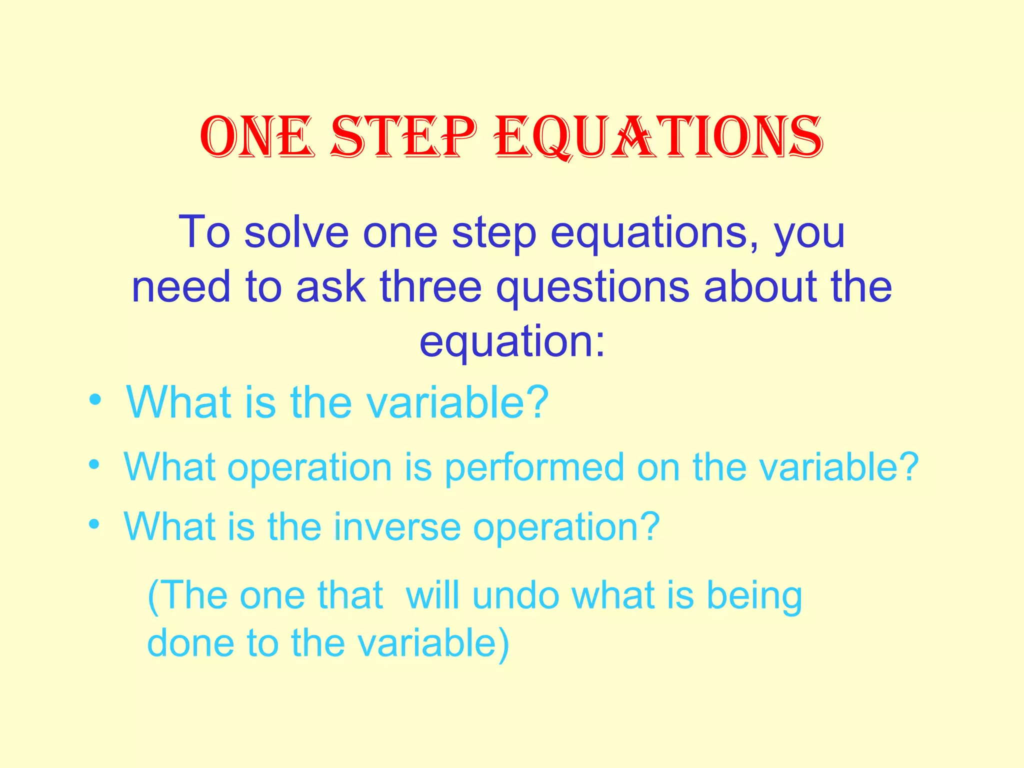one step equations | PPT