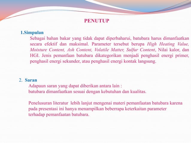 parameter kualitas dan pemanfaatan batubara | PPTX