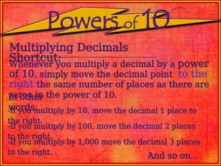 Multiplying and dividing decimals by powers of ten | PPTX