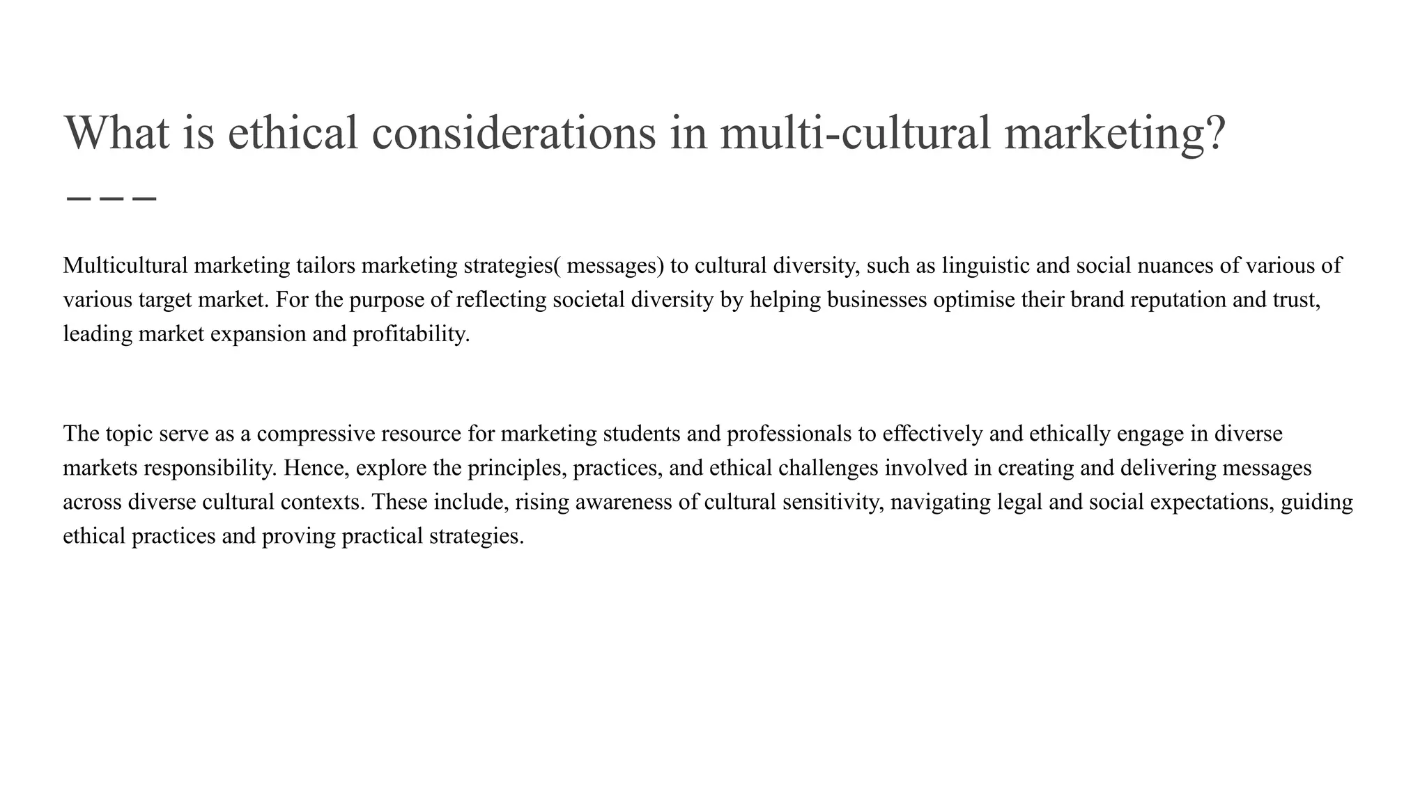 Ethical consideration in multicultural marketing | PPT